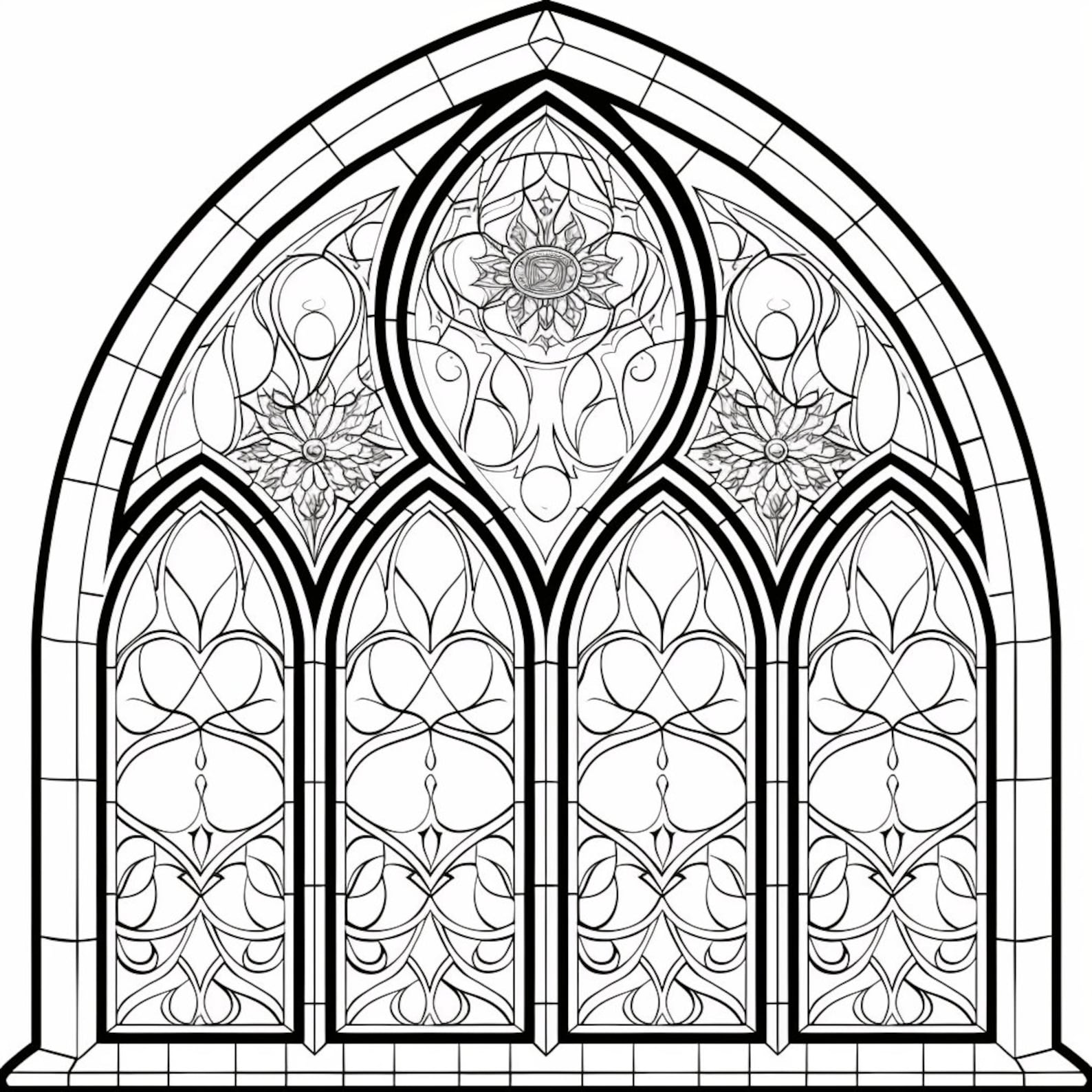 100 Page Stained Glass Window Arches Coloring Book for Adults and ...