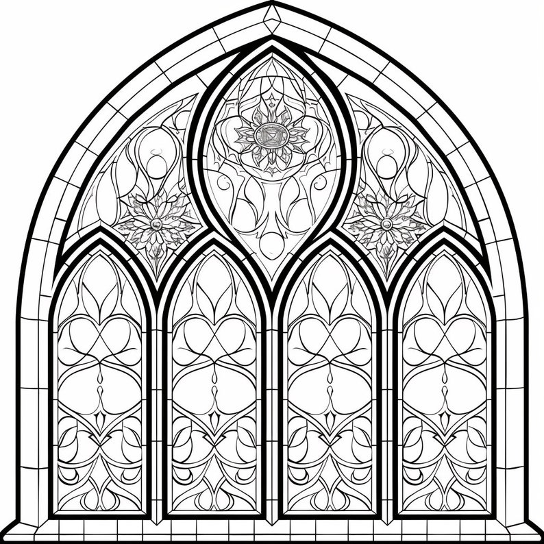 100 Page Stained Glass Window Arches Coloring Book Childrens Adult ...