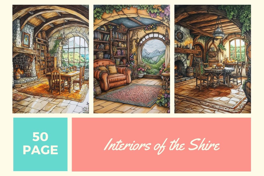 50 Page Interiors of the Shire Coloring Book Childrens Adult Volume 1 8 ...