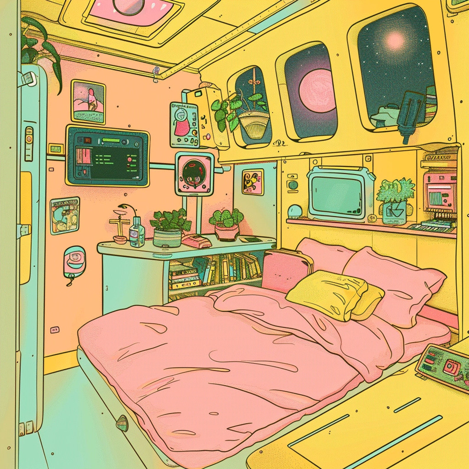 50 Page Cozy Futuristic Interior Spaces, Pocket Rooms Coloring Book ...