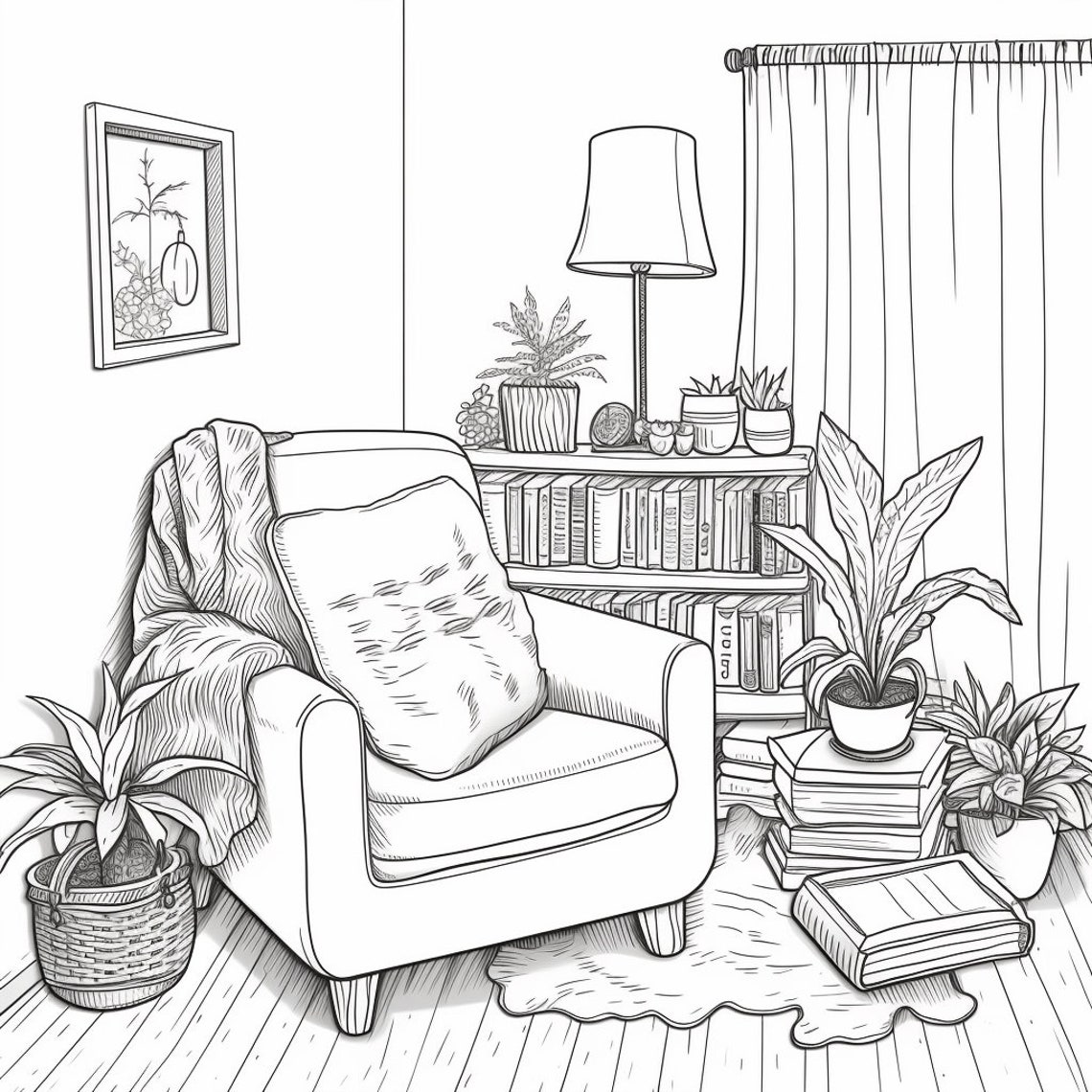 50 Page Cozy Reading Interior Spaces Coloring Book for Adults - Etsy