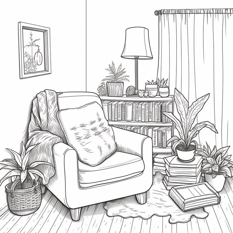 50 Page Cozy Reading Interior Spaces Coloring Book for Adults - Etsy