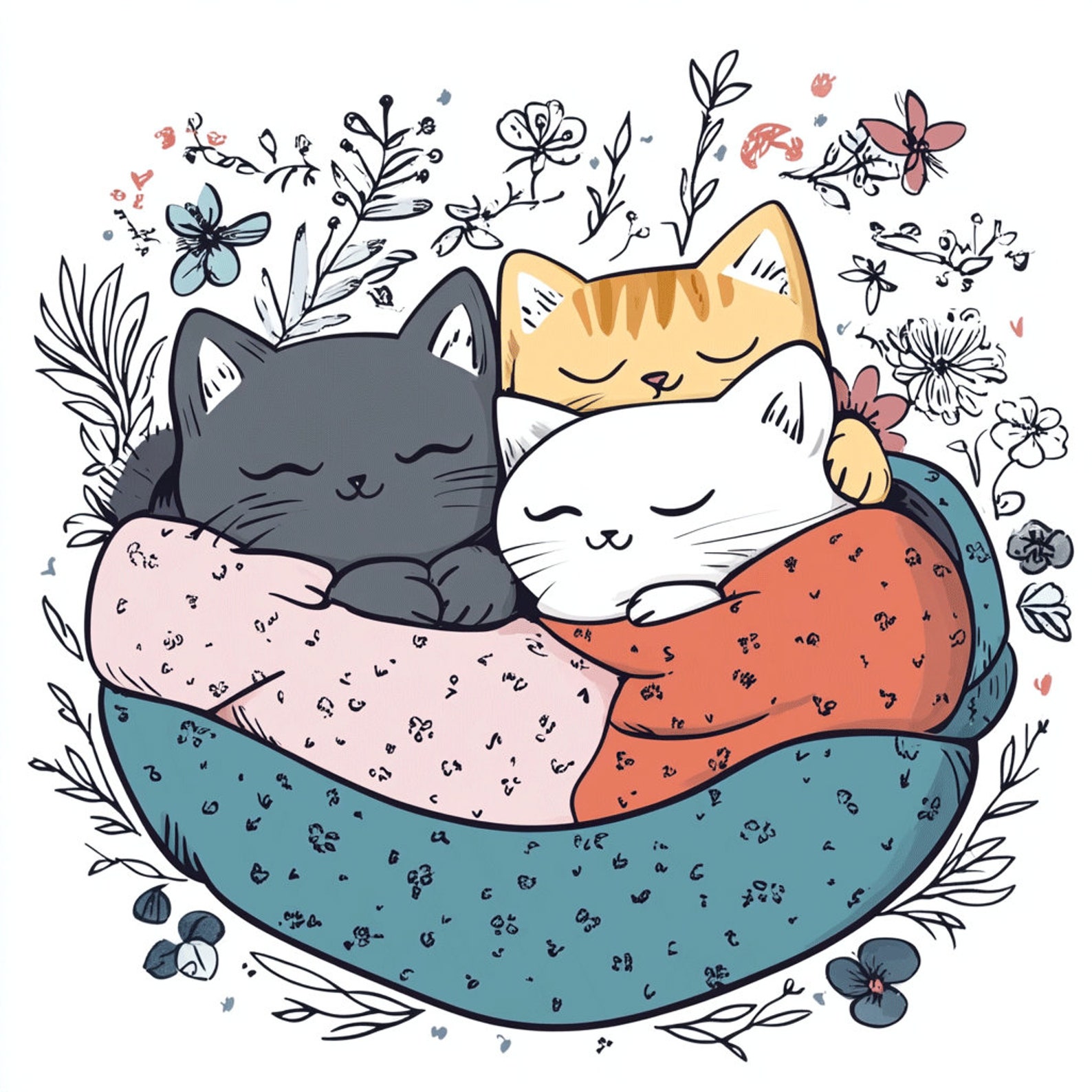100 Page Cute Kawaii Hygge Cats Coloring Book Childrens Adult Volume 1 ...