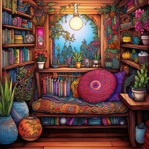 50 Page Cozy Reading Nooks Coloring Book Childrens Adult Volume 2 8.5 ...