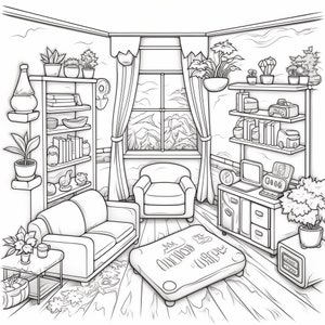 100 Page Kawaii Style Cozy Pocket Room Coloring Book Childrens Adult ...