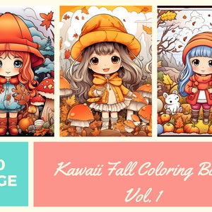 Kawaii Style Fall Coloring Book Childrens Any Age Volume 1 8.5"x11" PDF ...