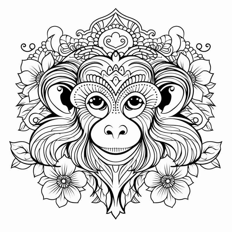 Monkey Mandala Coloring Book Adult Childrens Any Age Mindfulness ...