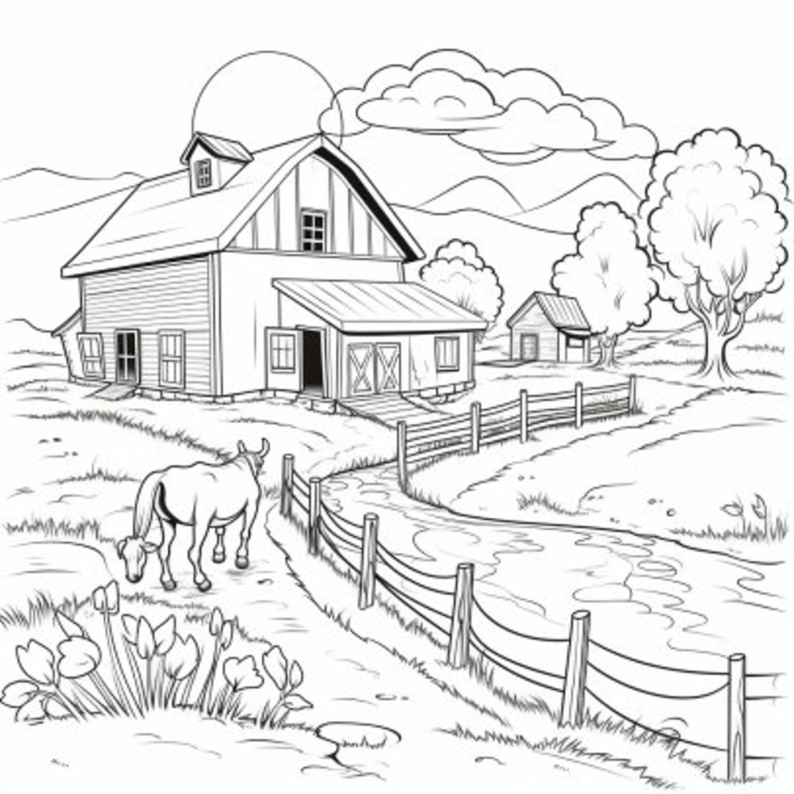 25 Page Country Farm Coloring Book Nature Peaceful Farm - Etsy