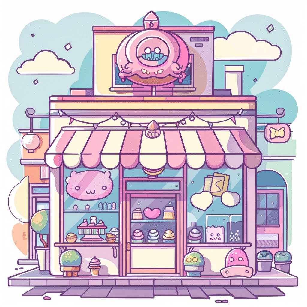 100 Page Cute Kawaii Store Fronts Coloring Book Childrens Adult Volume ...