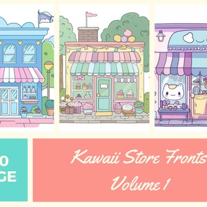 100 Page Cute Kawaii Store Fronts Coloring Book Childrens Adult Volume ...