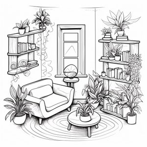 50-page Cozy Interior Spaces Coloring Book | Printable PDF for Kids ...