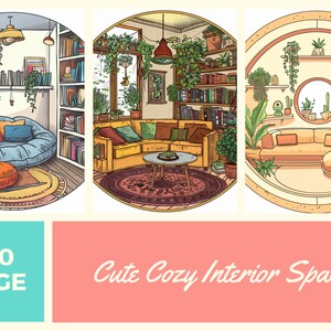 100 Page Cute Cozy Interior Spaces Coloring Book Childrens Adult Volume ...
