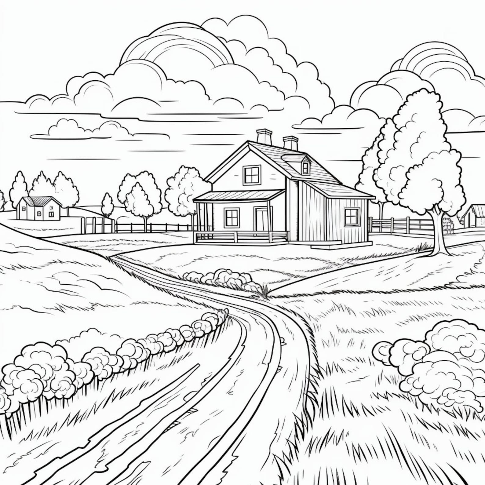 25 Page Country Farm Coloring Book, Nature, Peaceful, Farm, Streams ...