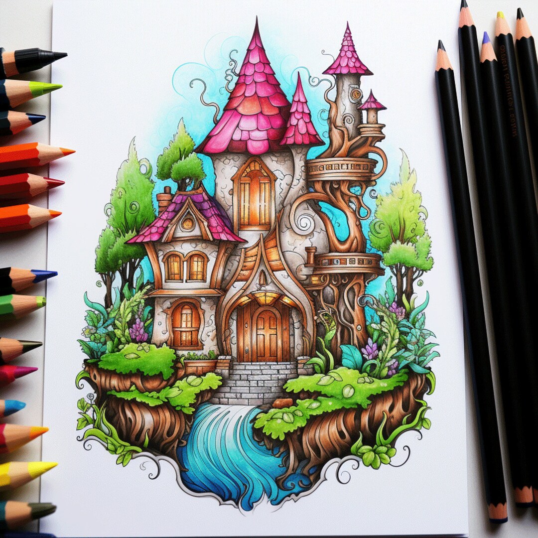 Enchanted Houses Coloring Book: Fantasy Architecture (PDF Download) - Etsy