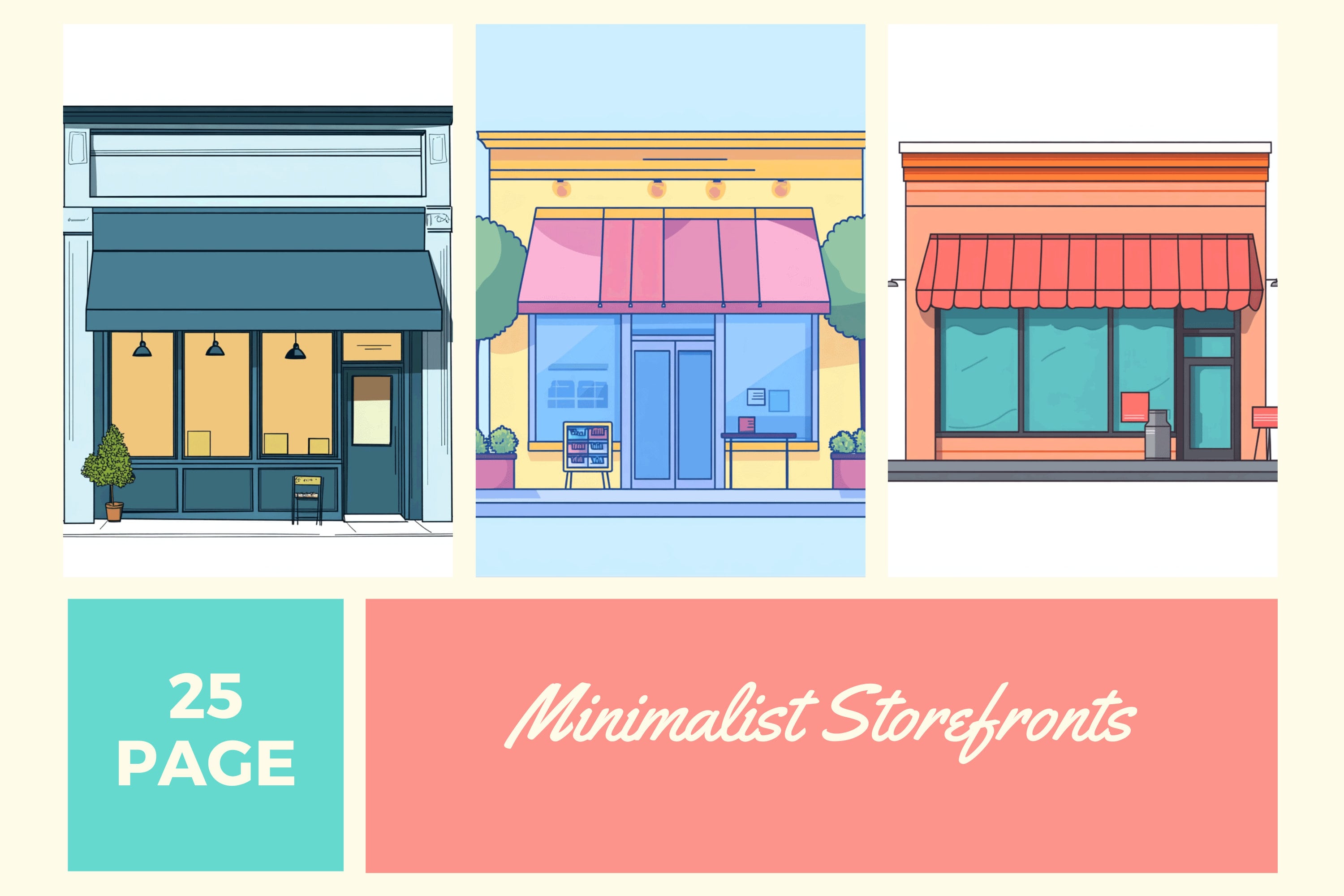 25 Page Minimalist Storefront Coloring Book Volume 1 8.5"x11" PDF Page ...