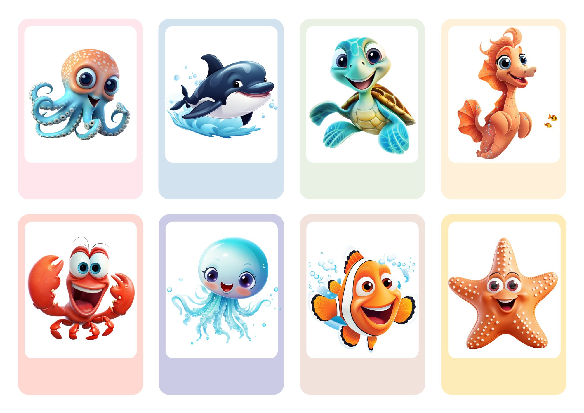 Printable Ocean Animal Flashcard + Free Colouring Book - English ...