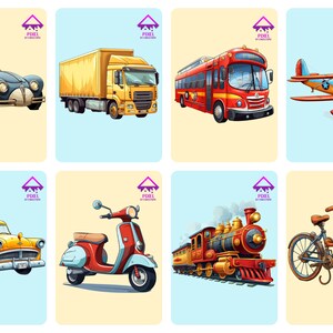 Printable "vehicle" Themed Flashcards + FREE Colouring Pages - Etsy