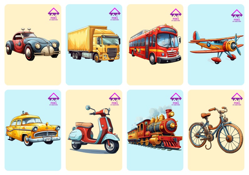 Printable "vehicle" Themed Flashcards + FREE Colouring Pages - Etsy