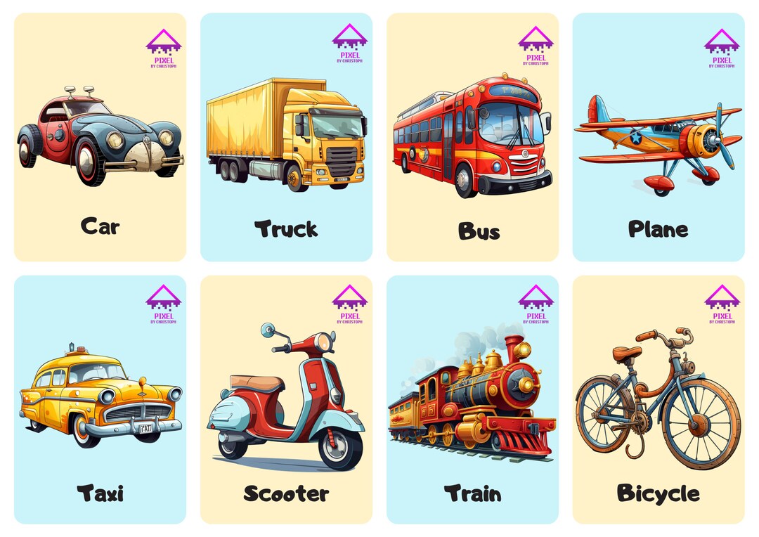 Printable "vehicle" Themed Flashcards + FREE Colouring Pages - Etsy
