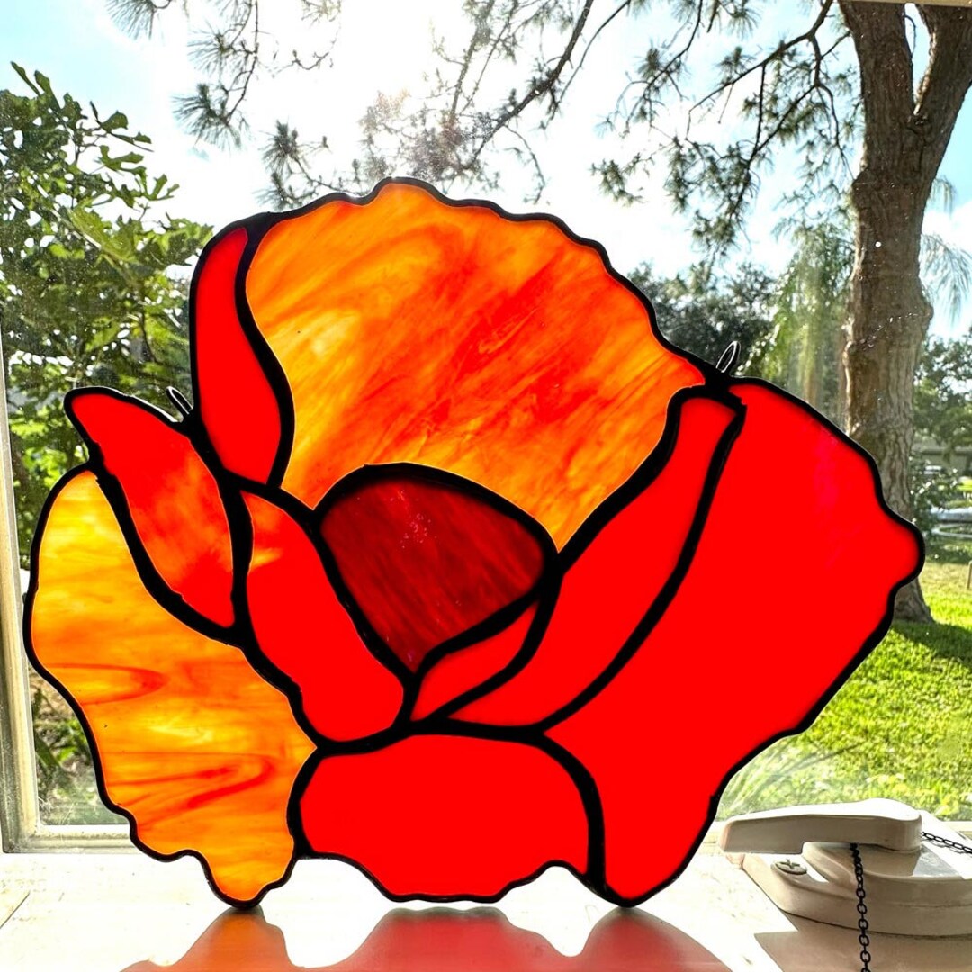 Stained Glass Poppy Flower - Etsy