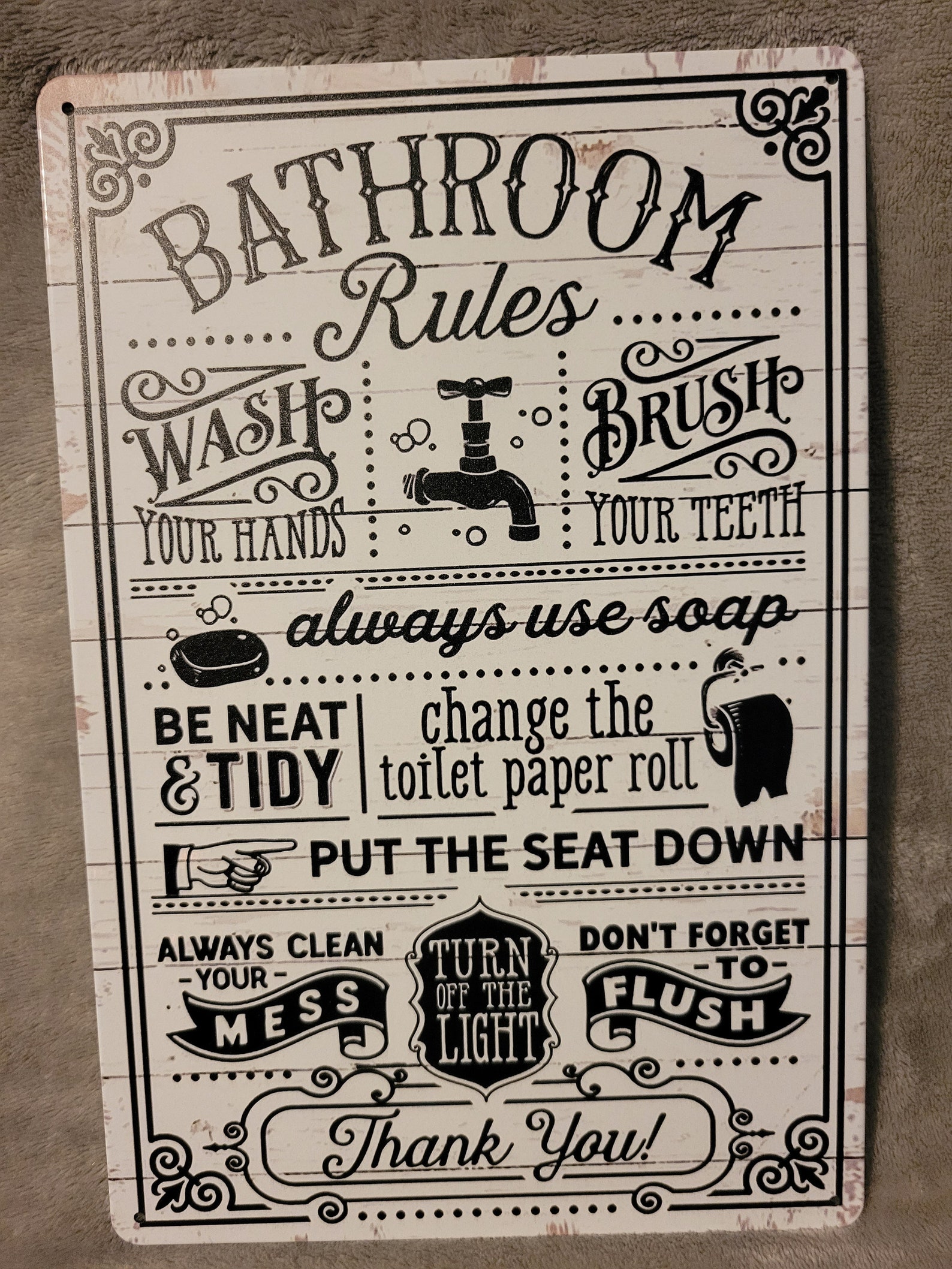 Bathroom Rules Tin Sign - Etsy