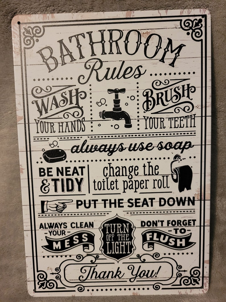 Bathroom Rules Tin Sign - Etsy
