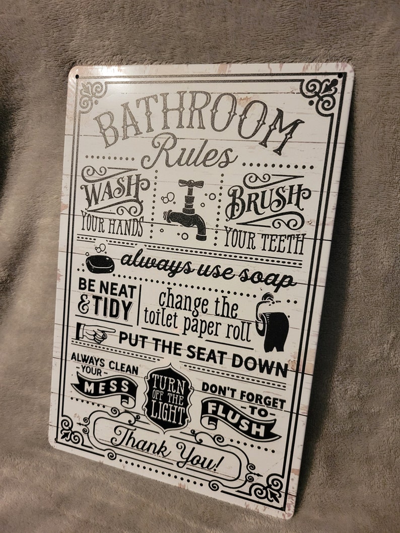 Bathroom Rules Tin Sign - Etsy