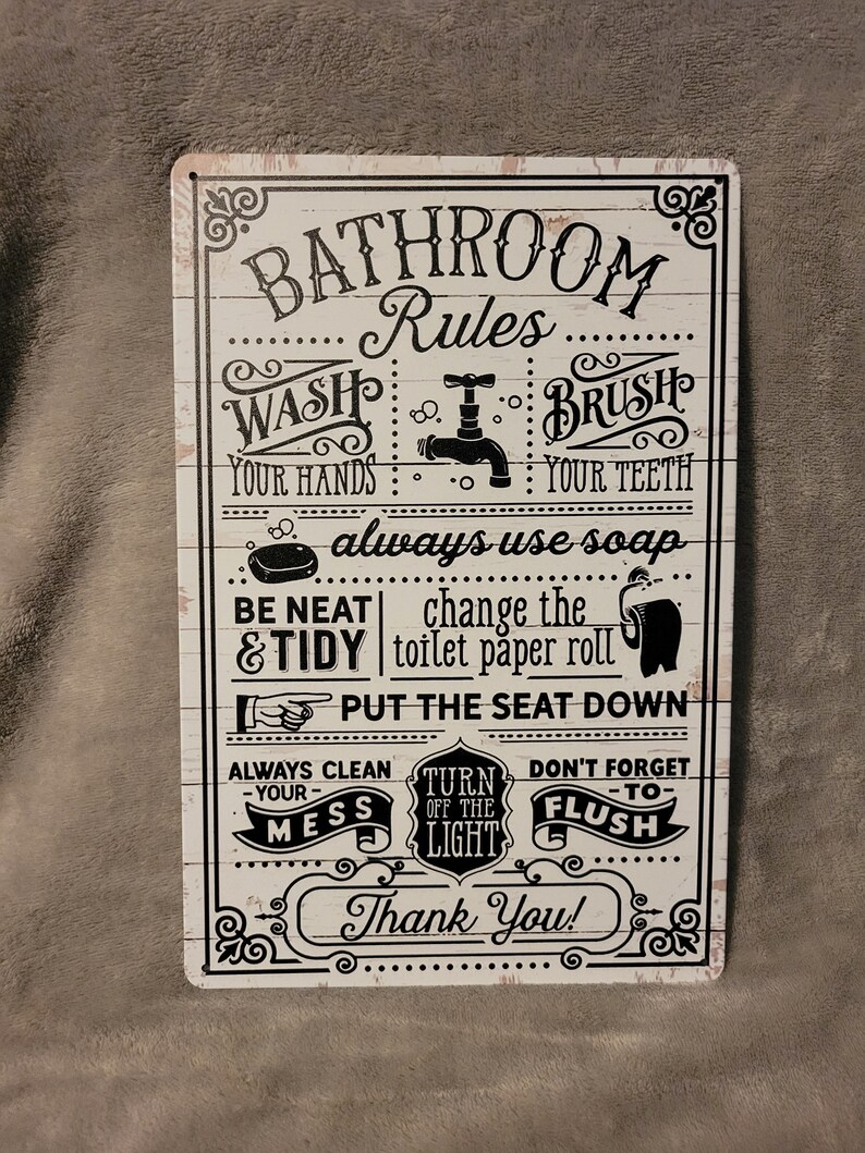 Bathroom Rules Tin Sign - Etsy