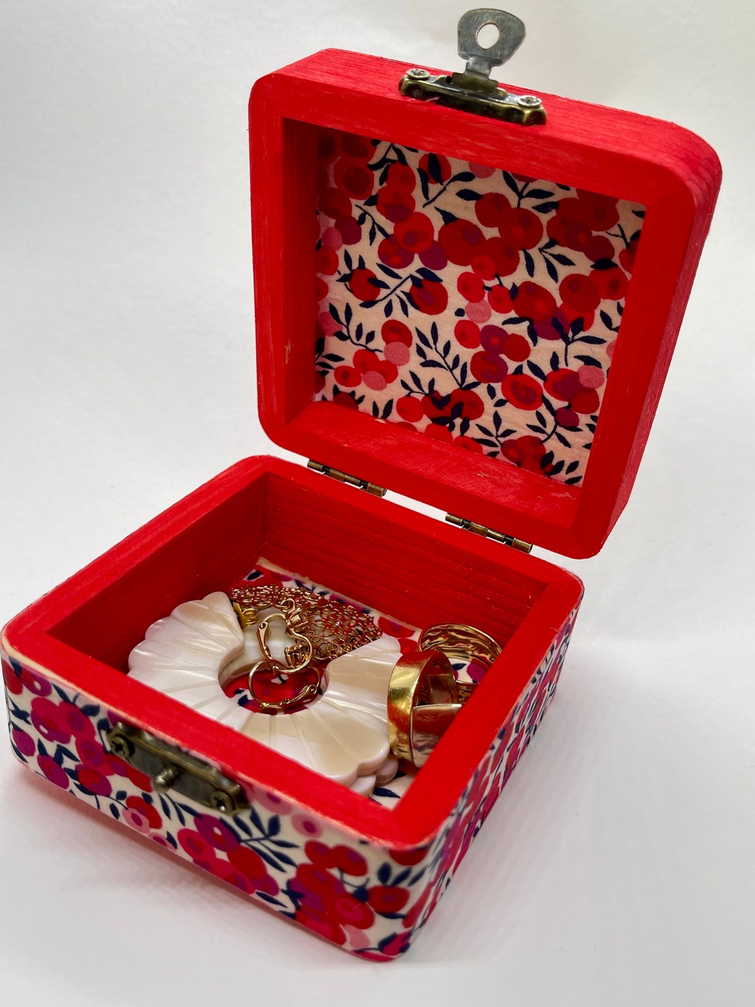 Wooden and Liberty Fabric Box, Small Jewelry Box, Box for Storing Rings ...