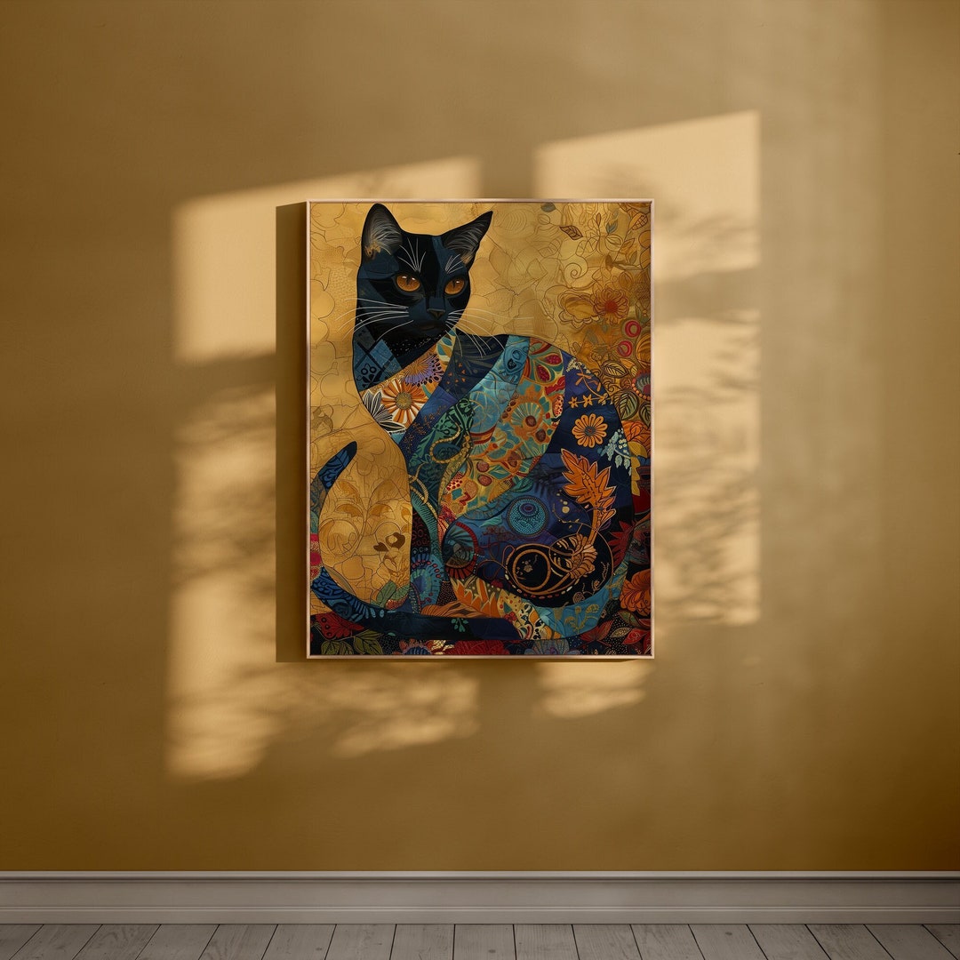 Contemporary Cat Painting, Printable Digital Arts, Modern Wall Decor ...