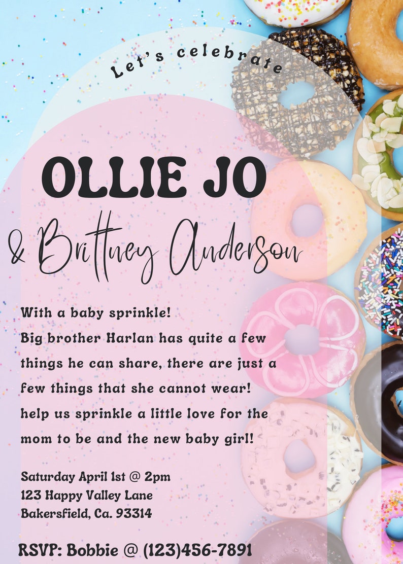 Printable Donut-themed Baby Sprinkle Invitation With Diaper Raffle ...