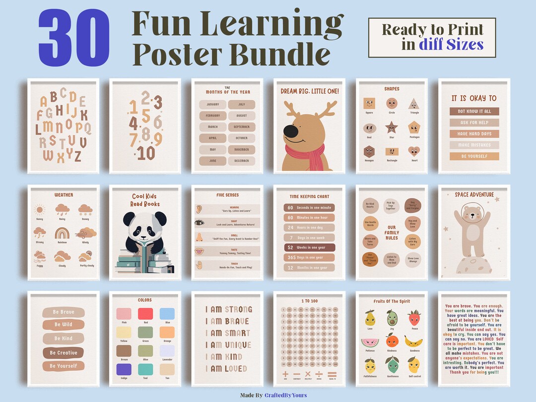 Boho Educational Poster for Toddlers and Kids Playroom Decor Printable ...