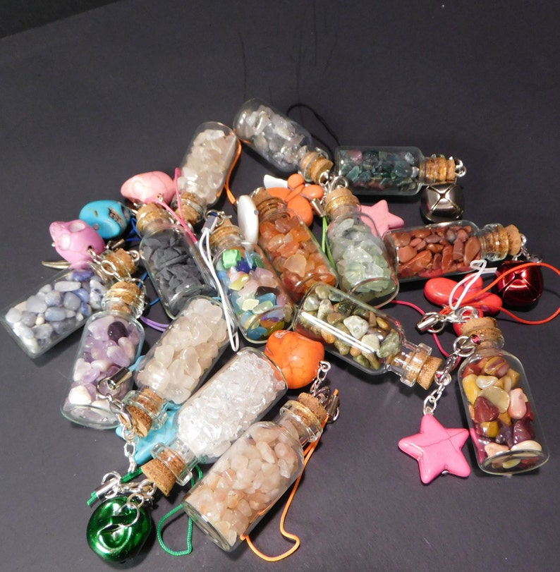 Colorful Crystal Chip Vial Keychains With Charm and Lanyard Lobster ...