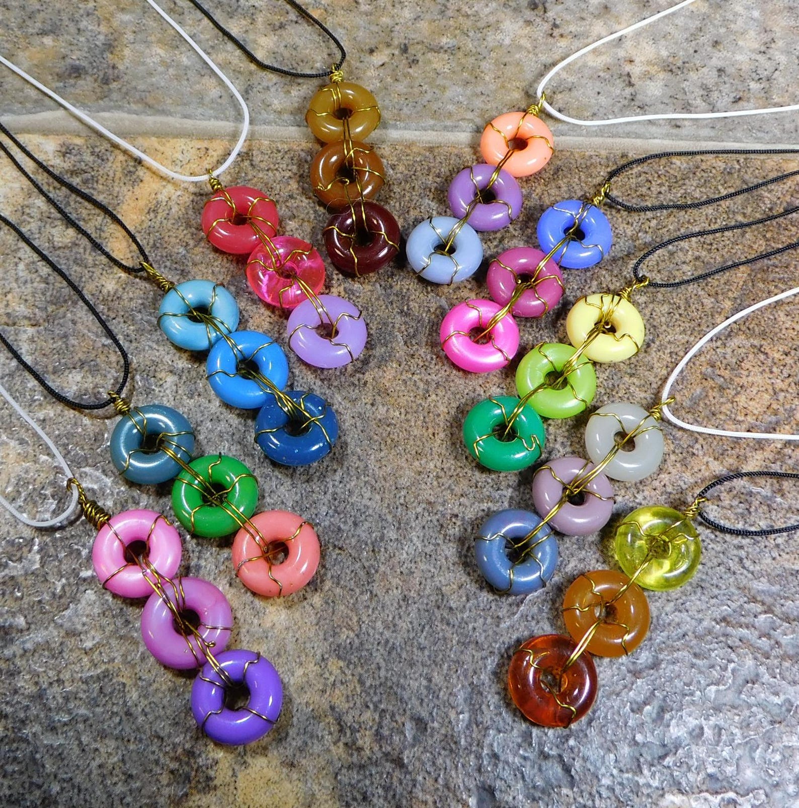 Kids Colorful Triple Ring Wire Wrapped Pendants With Plastic Donut ...