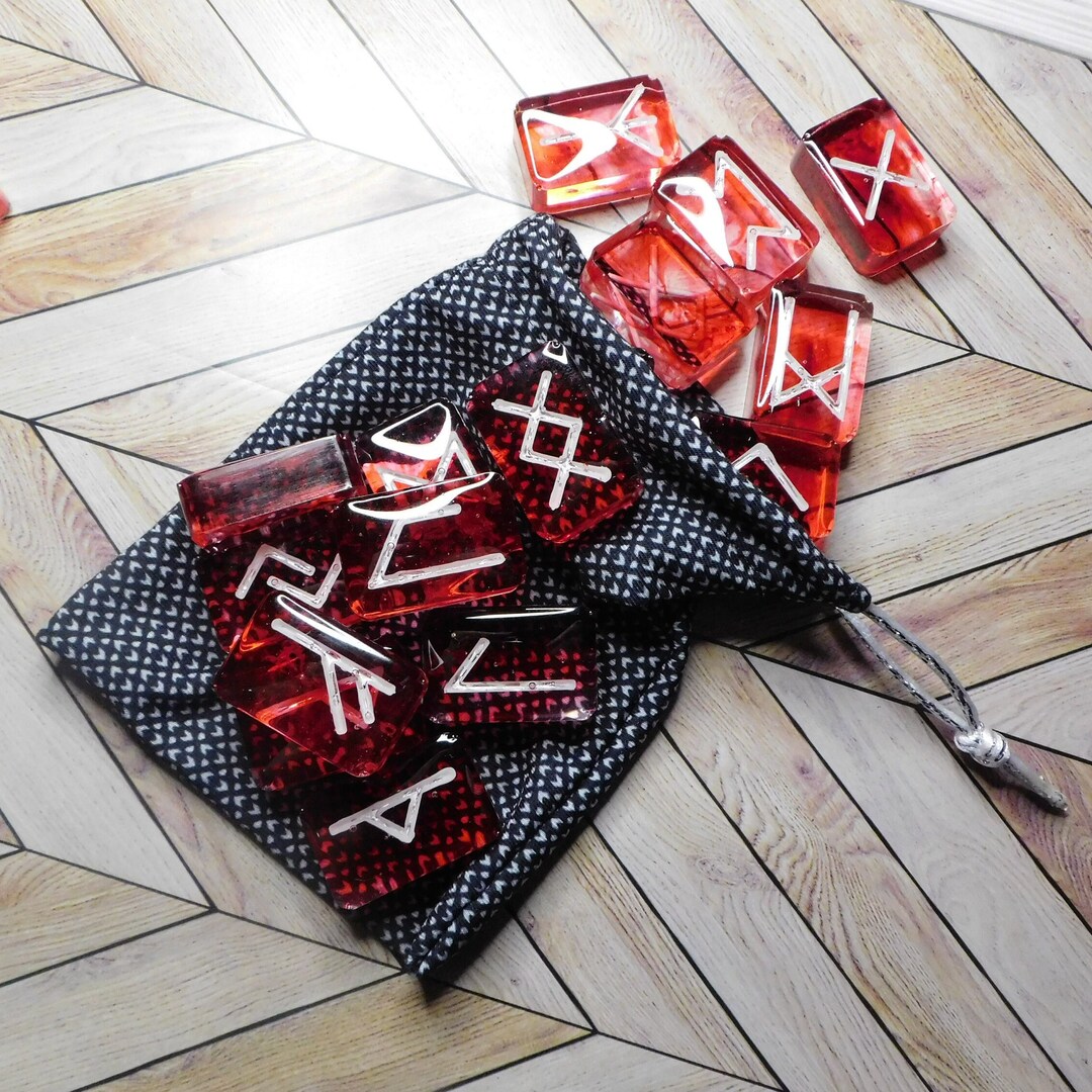 Epoxy Resin Rectangle Futhark Rune Reading Sets Red and White With ...