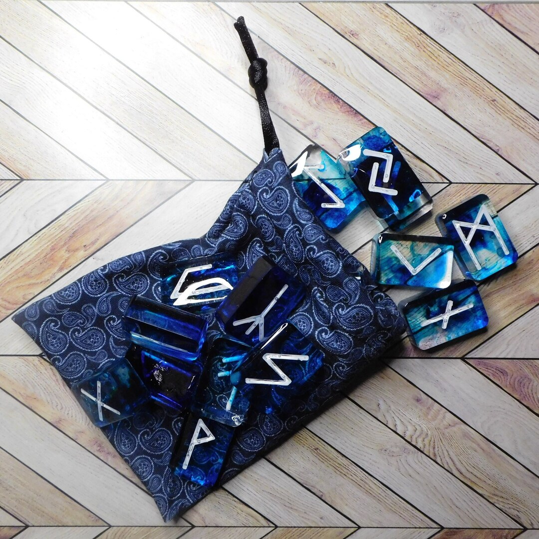 Epoxy Resin Rectangle Futhark Rune Reading Sets Blue and White With ...