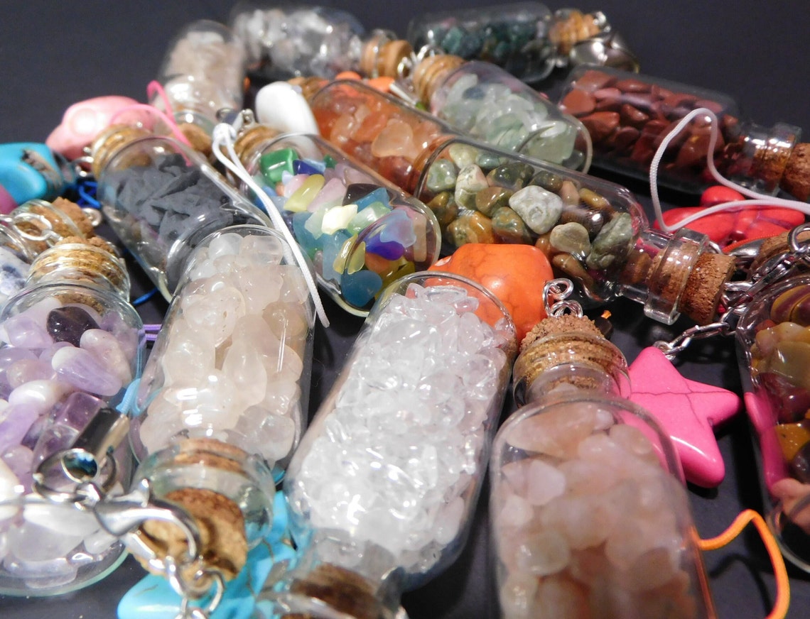 Colorful Crystal Chip Vial Keychains With Charm and Lanyard Lobster ...