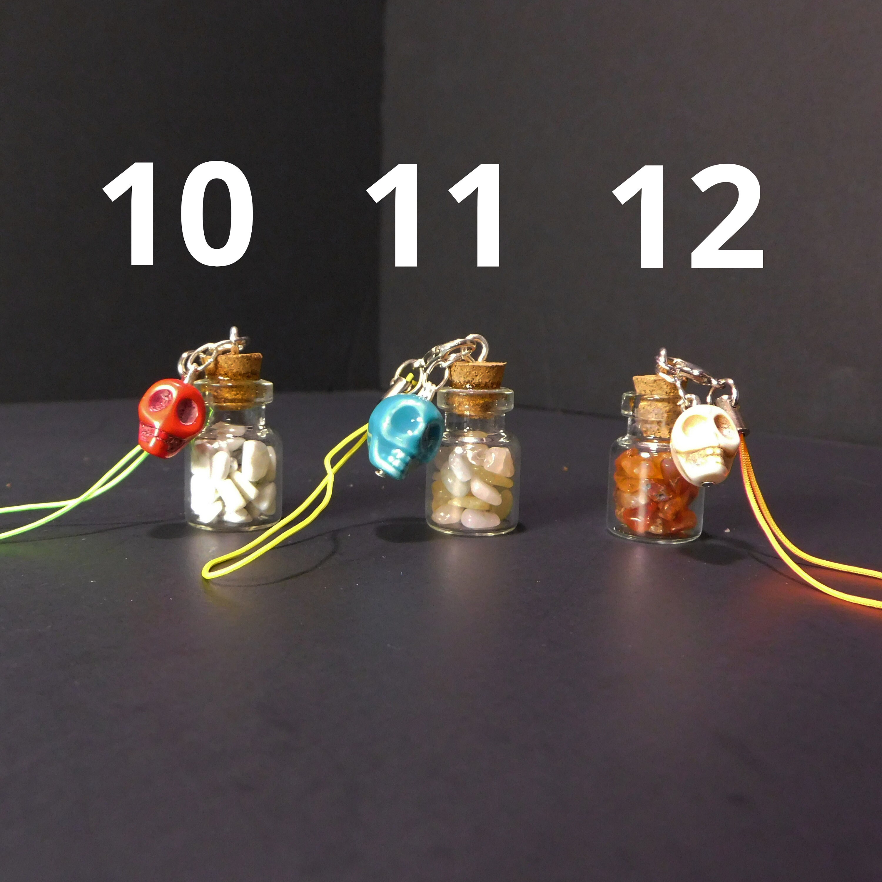 Mini Crystal Chip Vial Keychains With Charm and Lanyard Lobster Clasp ...