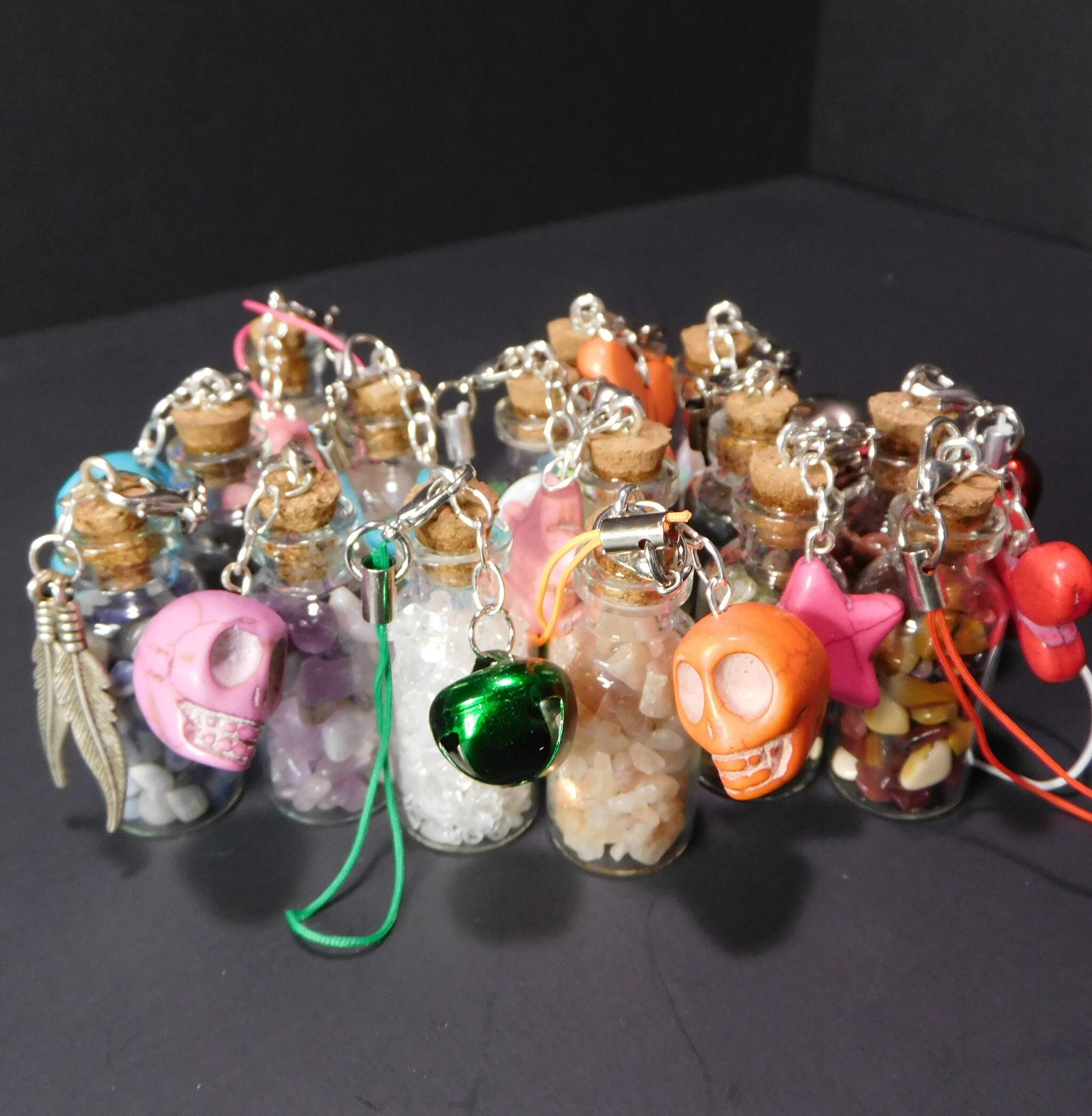 Colorful Crystal Chip Vial Keychains With Charm and Lanyard Lobster ...