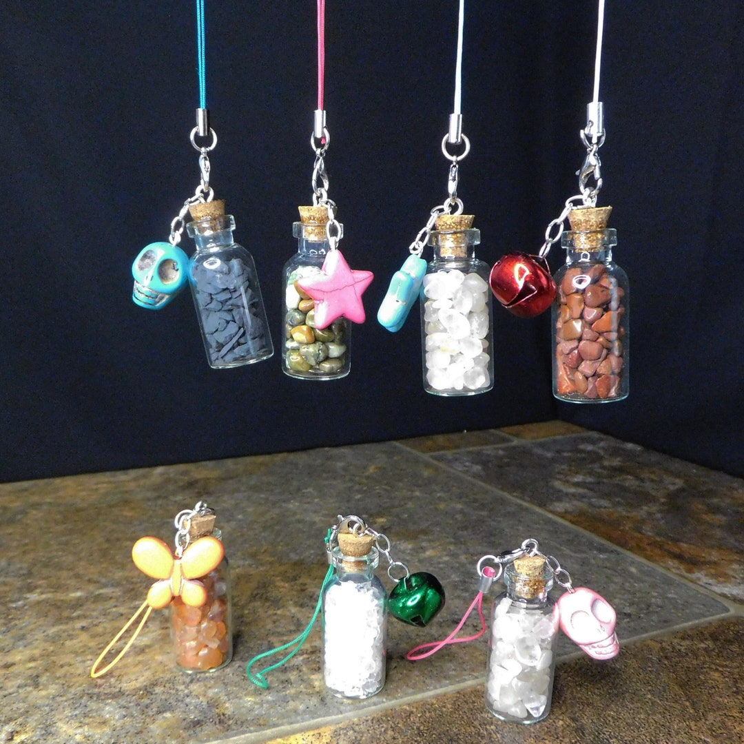 Colorful Crystal Chip Vial Keychains With Charm and Lanyard Lobster ...