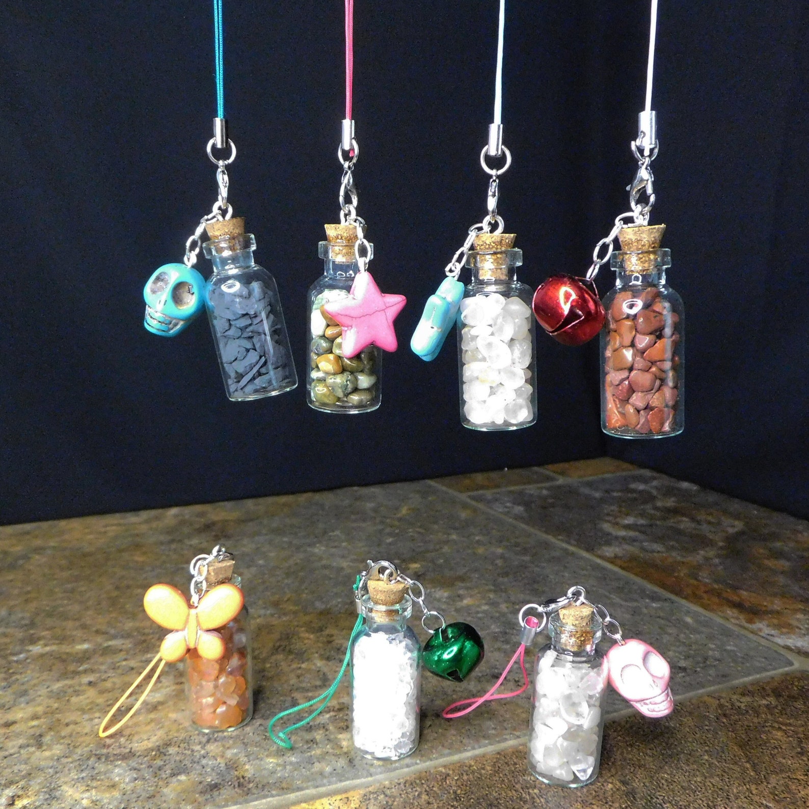 Colorful Crystal Chip Vial Keychains With Charm and Lanyard Lobster ...