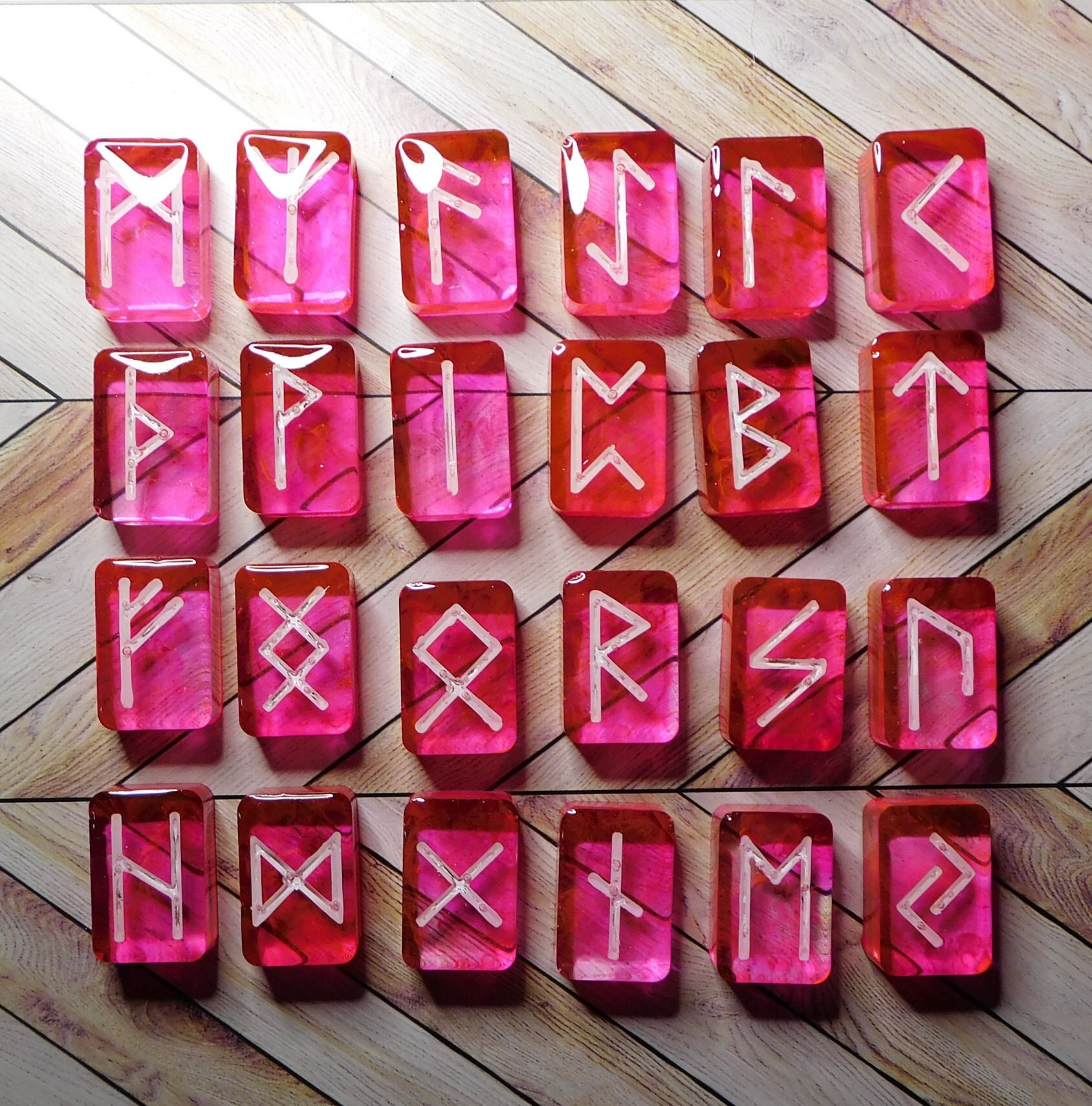 Epoxy Resin Rectangle Futhark Rune Reading Sets Pink and White With ...