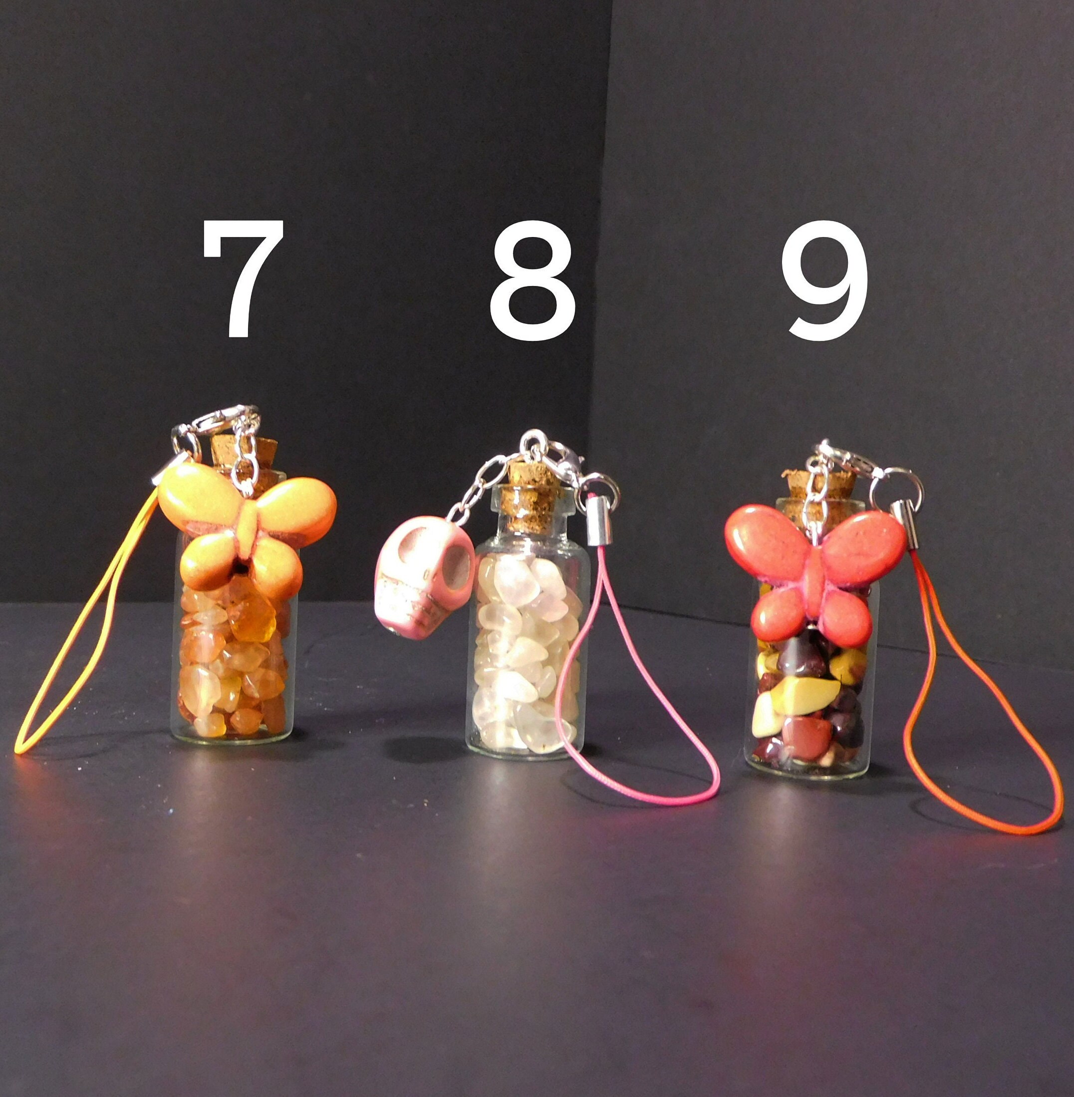 Colorful Crystal Chip Vial Keychains With Charm and Lanyard Lobster ...