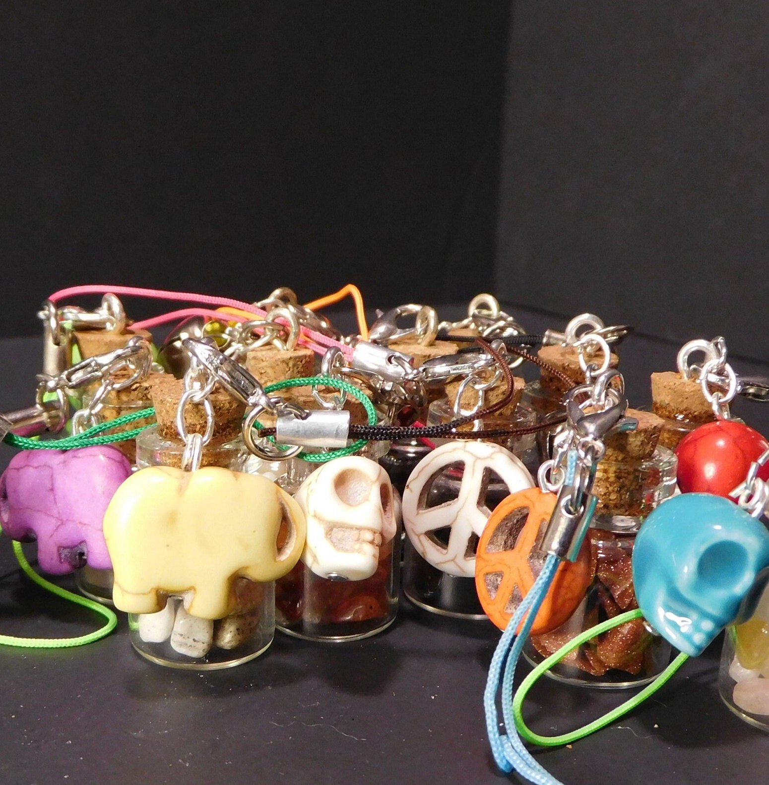 Mini Crystal Chip Vial Keychains With Charm and Lanyard Lobster Clasp ...