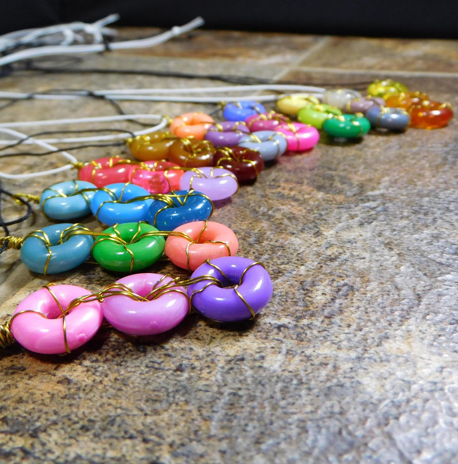 Kids Colorful Triple Ring Wire Wrapped Pendants With Plastic Donut ...