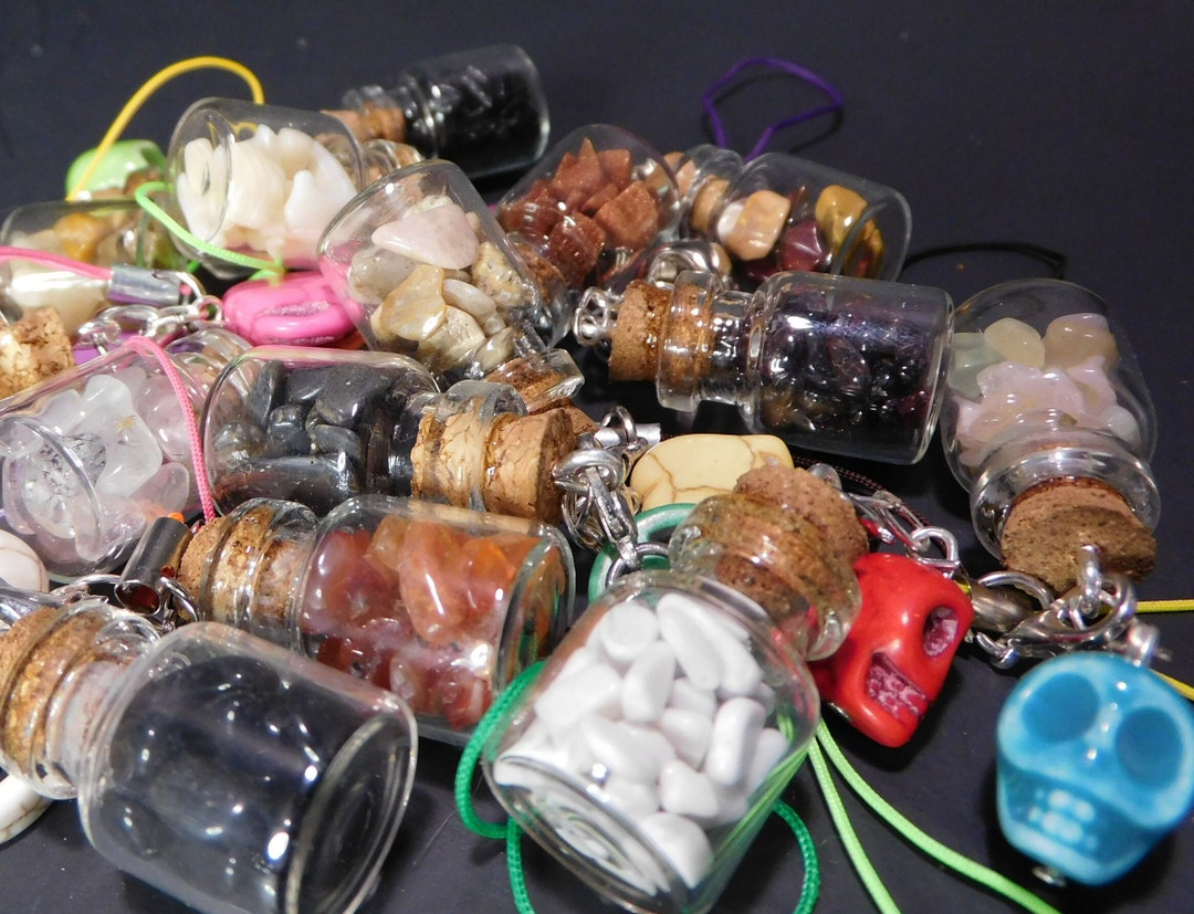 Mini Crystal Chip Vial Keychains With Charm and Lanyard Lobster Clasp ...