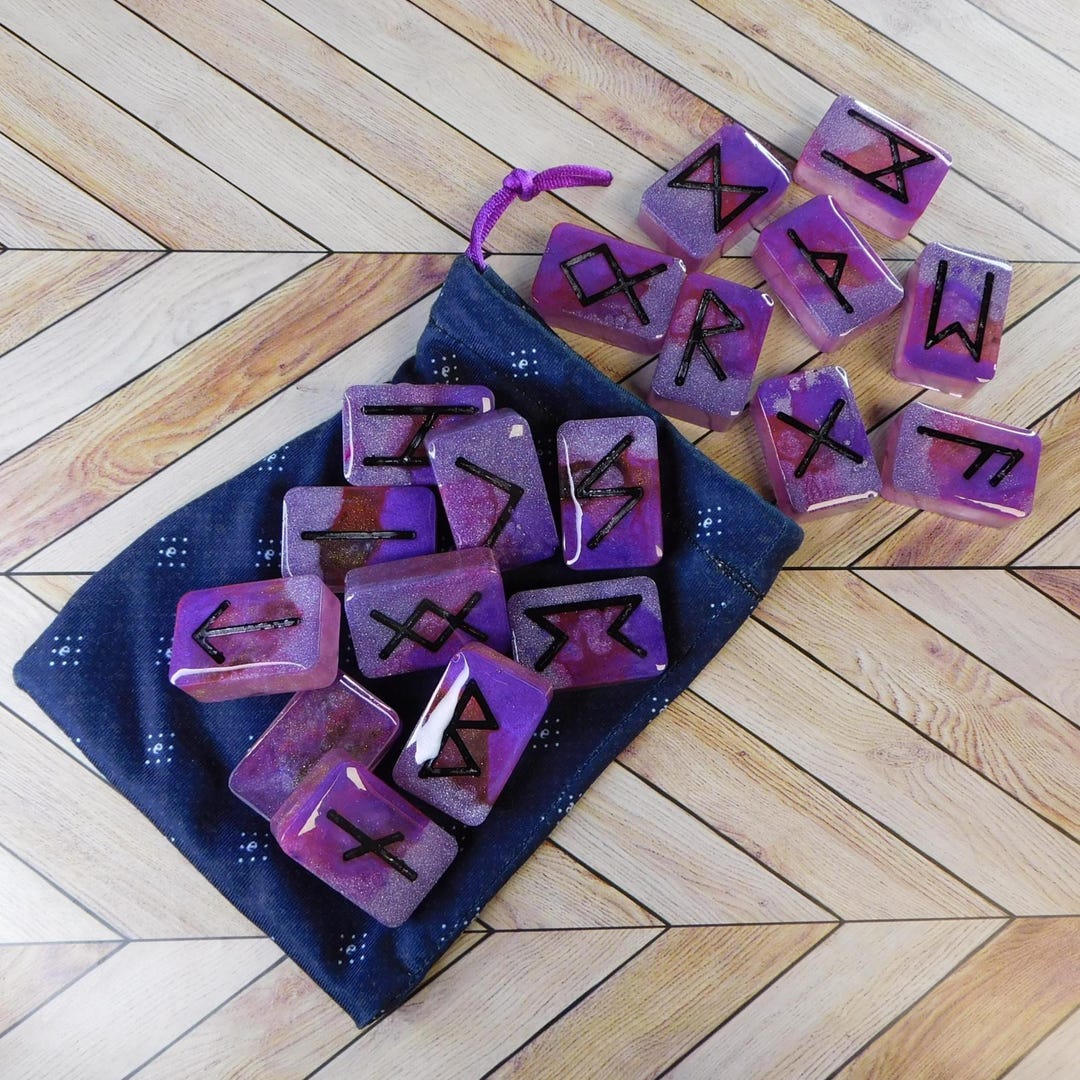 Epoxy Resin Rectangle Futhark Rune Reading Sets Pink and Purple With ...
