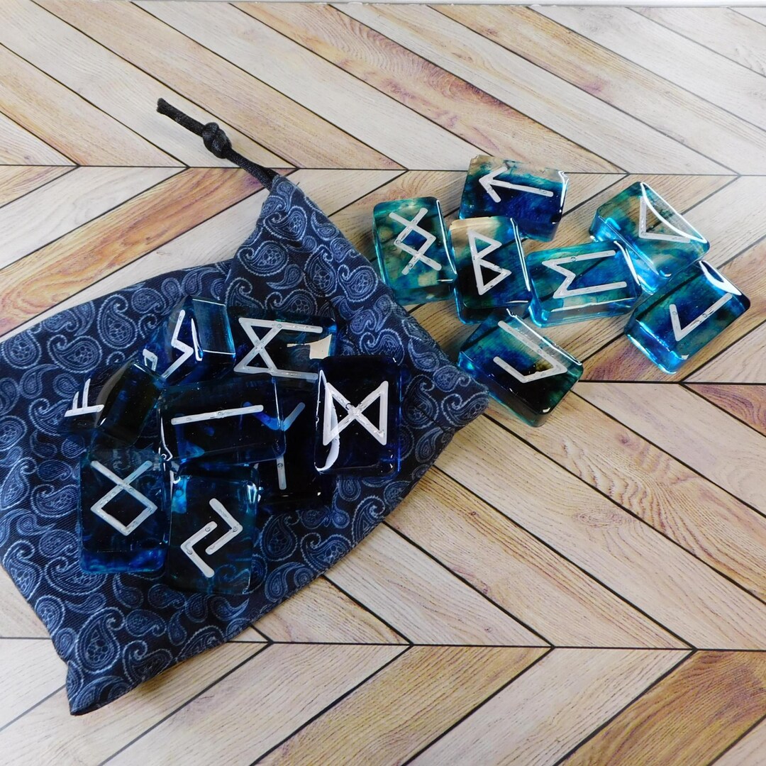 Epoxy Resin Rectangle Futhark Rune Reading Sets Blue and White With ...