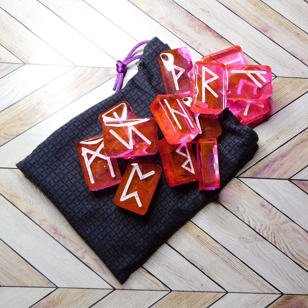 Epoxy Resin Rectangle Futhark Rune Reading Sets Pink and White With ...