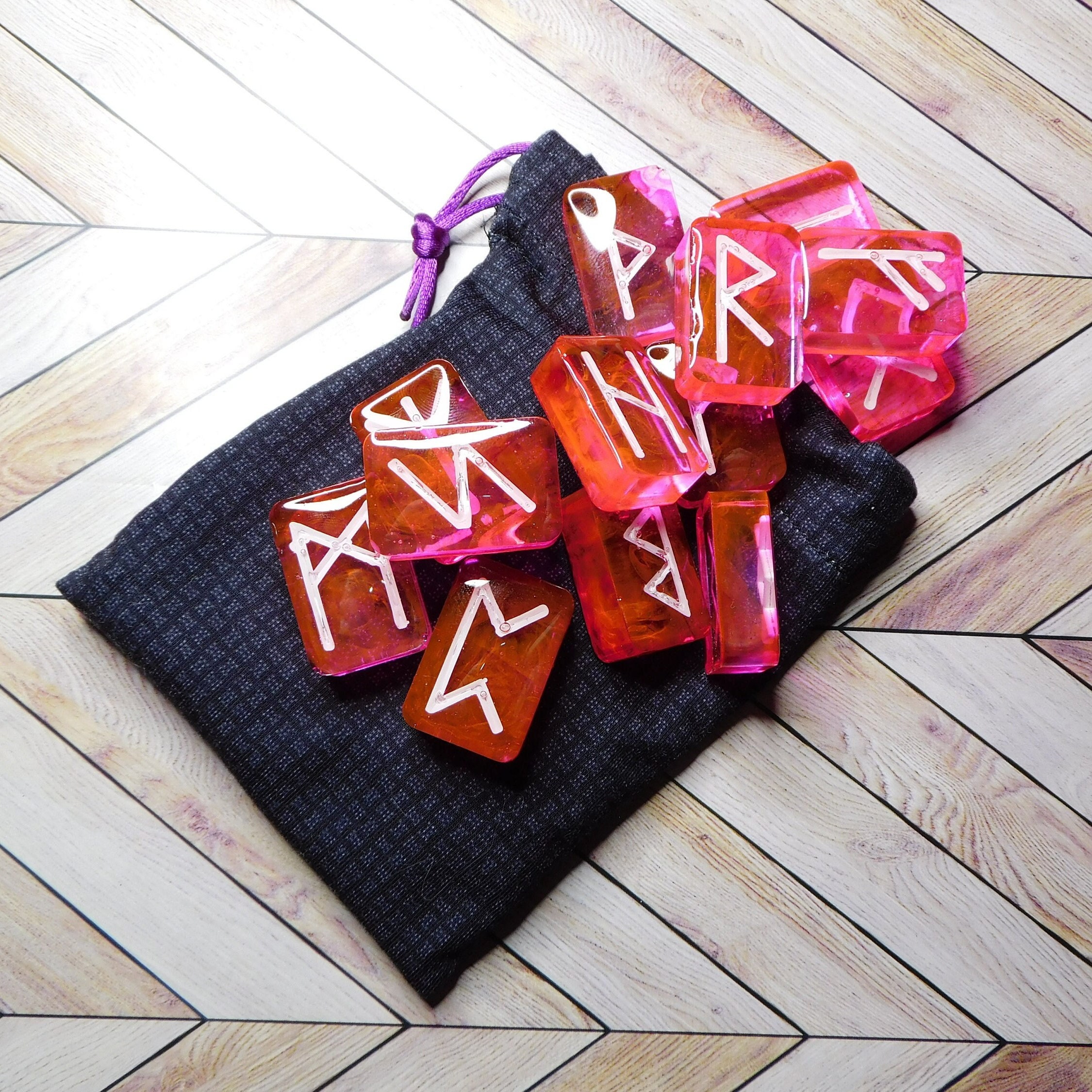 Epoxy Resin Rectangle Futhark Rune Reading Sets Pink and White With ...